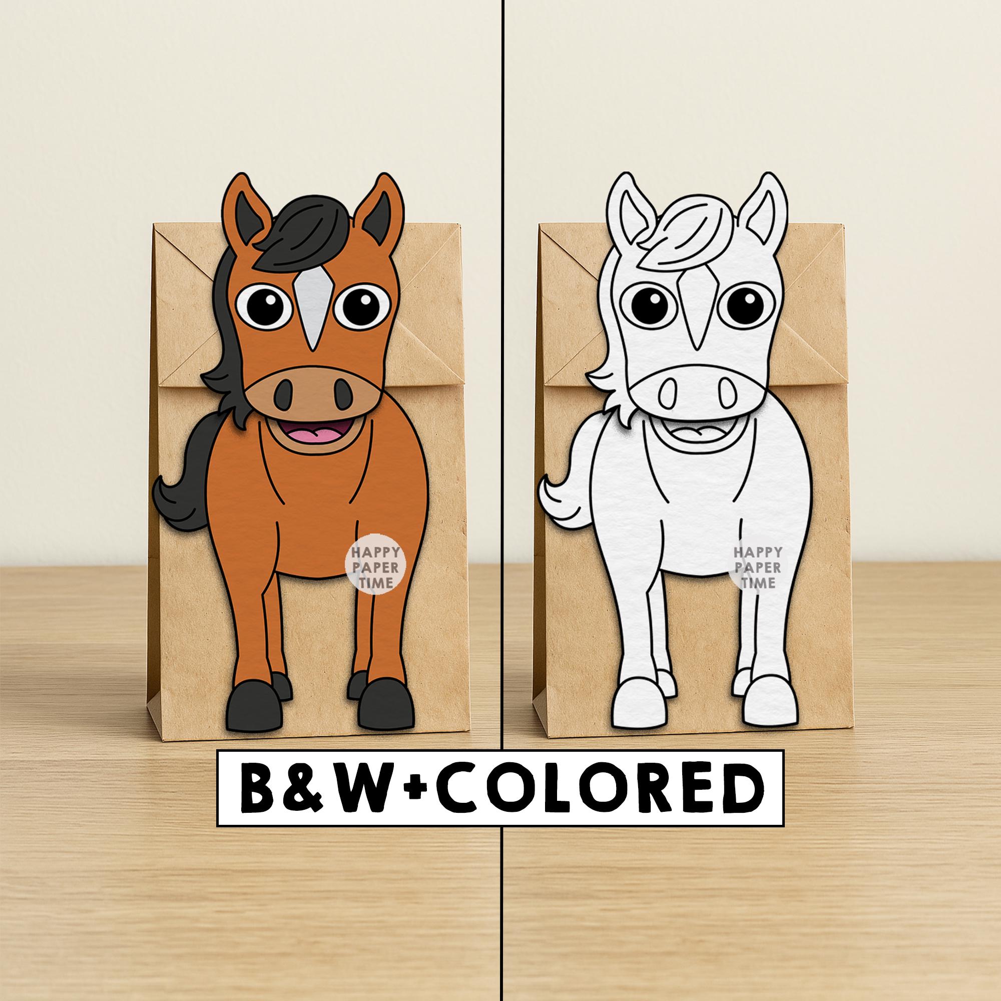 Horse Paper Bag Puppet Pony Printable Farm Animal Craft Activity Cut ...