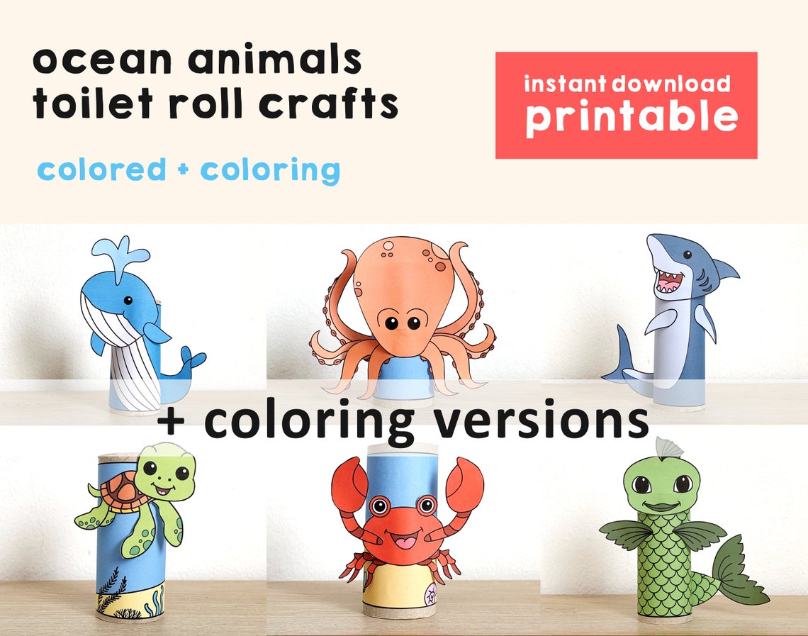 Ocean Animals Toilet Paper Roll Craft Wild Party Coloring - Etsy