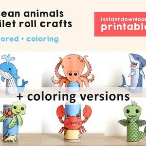 Ocean Animals Toilet Paper Roll Craft Wild Party Coloring - Etsy