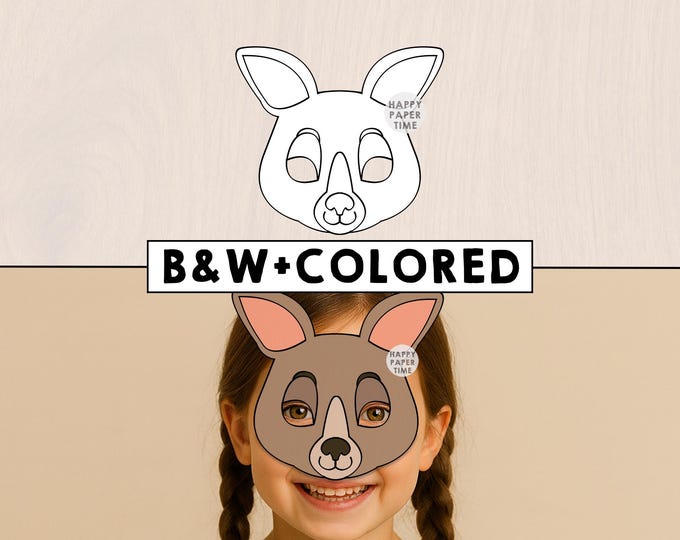 Kangaroo Masks Printable Color + Coloring, Paper DIY for Kids and ...
