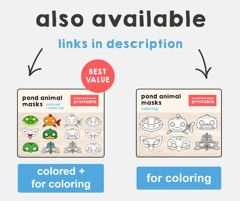 Pond Animals Paper Mask Craft Activity Template for Kids, Duck, Frog ...