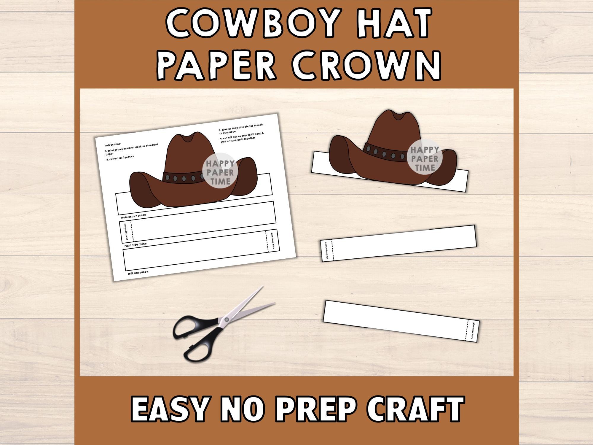 Cowboy Hat Paper Crown Party Printable Kids Craft Wild West Costume ...