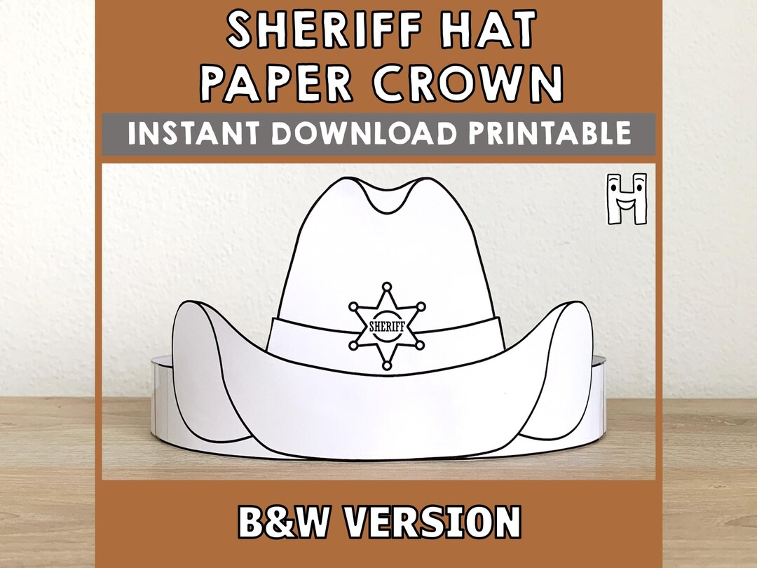 Sheriff Hat Paper Crown Party Coloring Printable Kids Craft Wild West ...