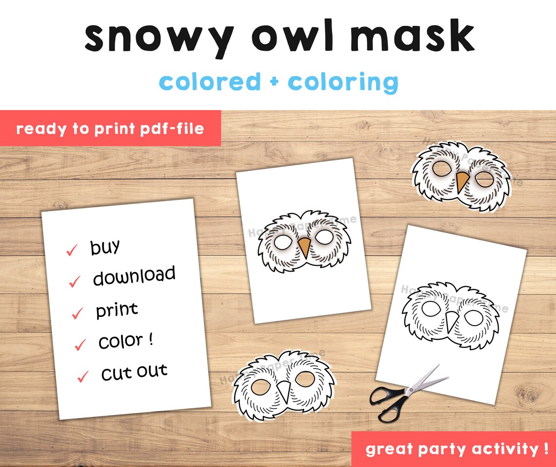 Snowy Owl Mask Paper Craft Costume Diy Polar Animal Mask - Etsy