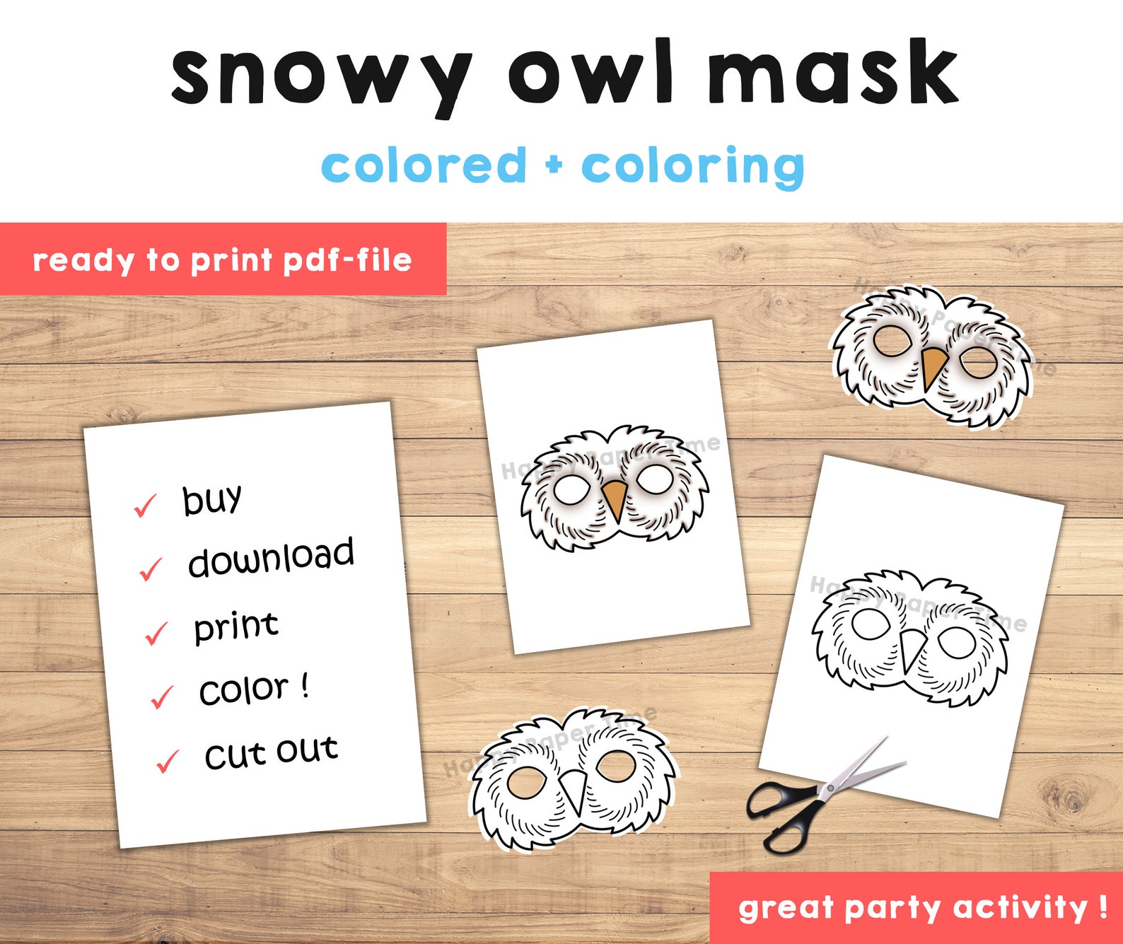 Snowy Owl Mask Paper Craft Costume Diy Polar Animal Mask - Etsy