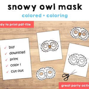 Snowy Owl Mask Paper Craft Costume Diy Polar Animal Mask Template Print ...