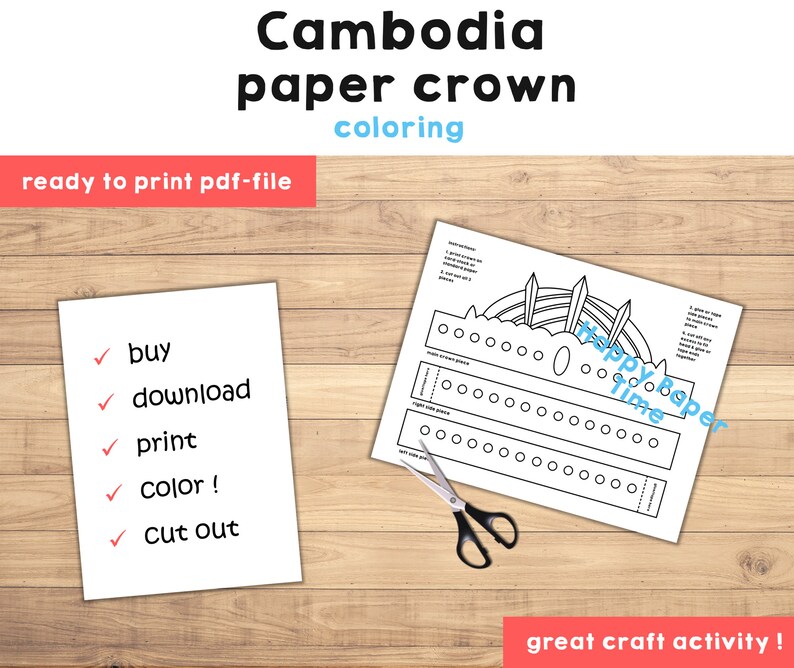 Cambodia Paper Crown Party Coloring Printable Kids Craft Thai - Etsy