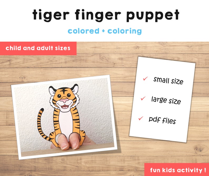 Tiger Paper Craft Printable Asian Animal Finger Puppet Kids | Etsy