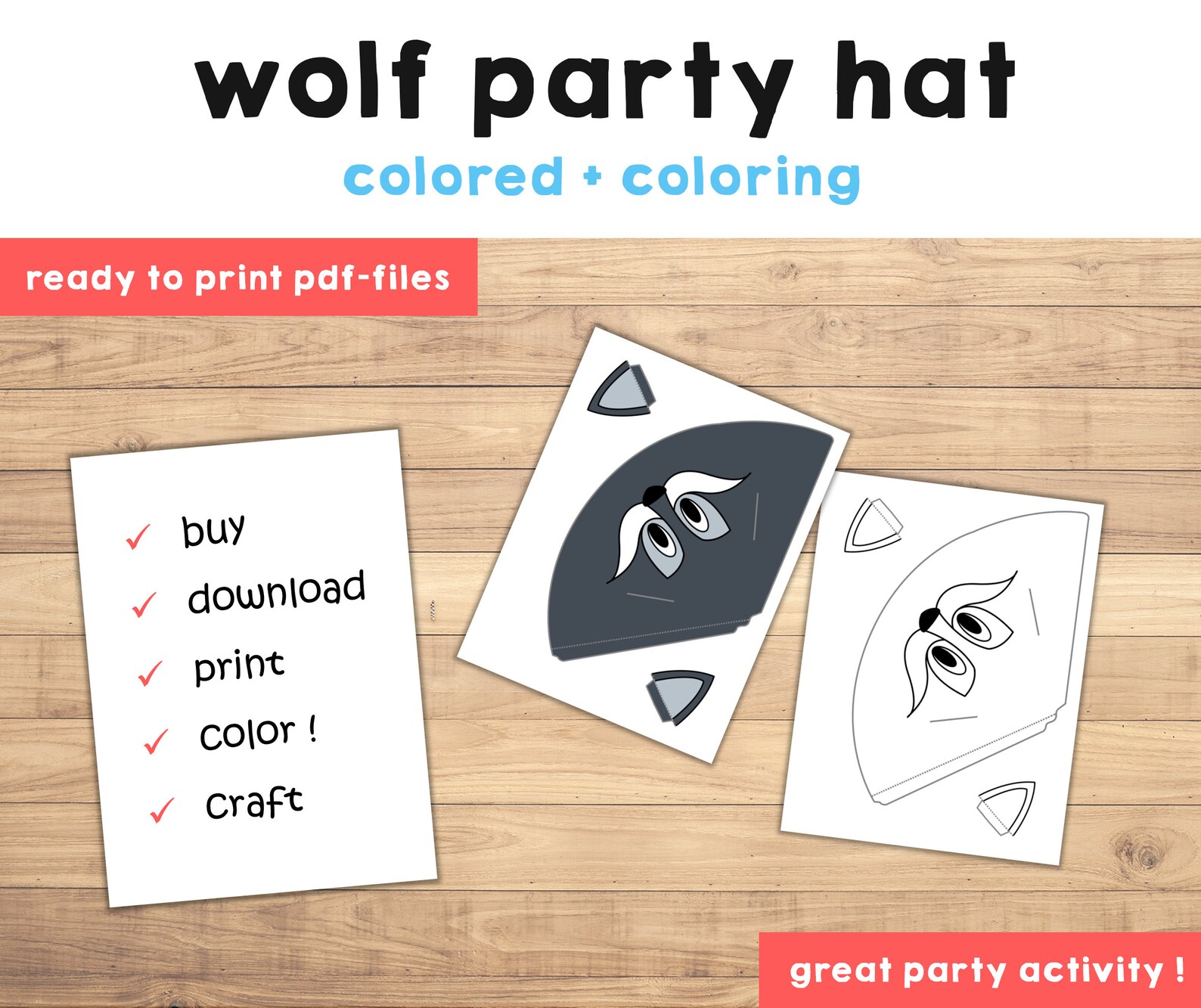 Wolf Paper Hat Printable Woodland Table Decoration Wolf Party | Etsy