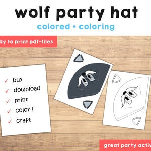 Wolf Paper Hat Printable Woodland Table Decoration Wolf Party Hat ...