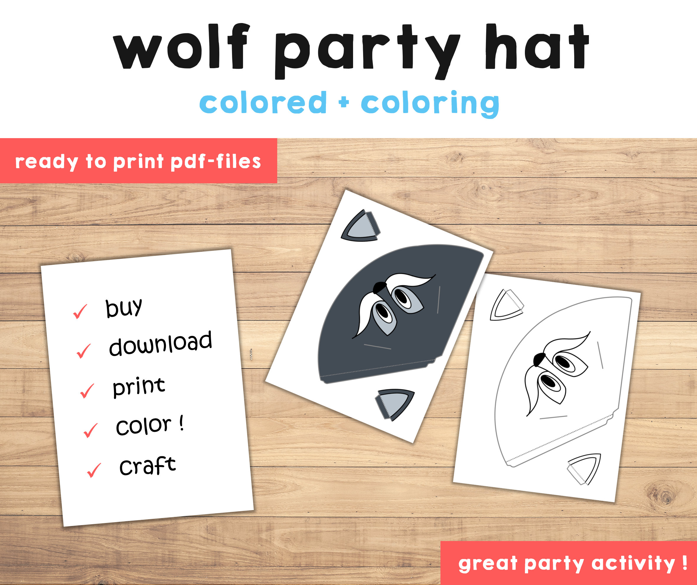 Wolf Paper Hat Printable Woodland Table Decoration Wolf Party - Etsy