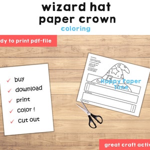 Wizard Hat Paper Crown Template Fantasy Party Headband Coloring ...