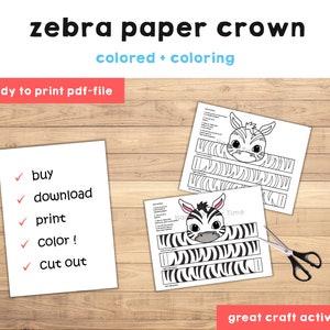 Zebra Paper Crown Party Coloring Printable Kids Craft African Birthday ...