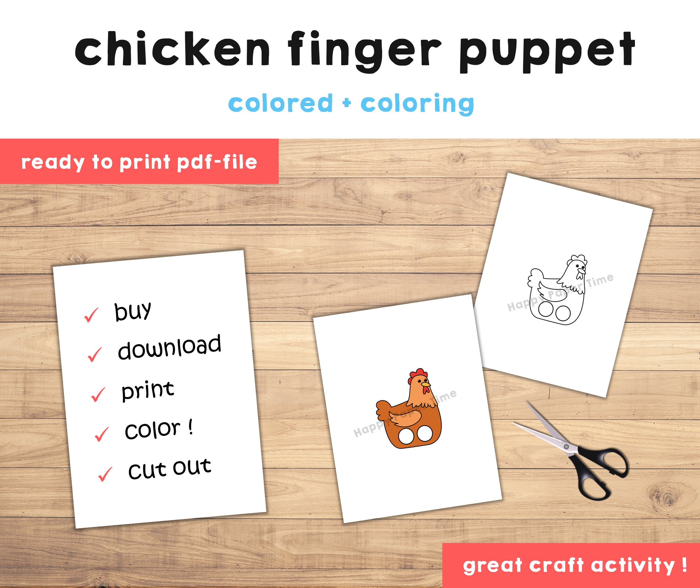 Chicken Paper Craft Printable Farm Animal Finger Puppet Kids - Etsy