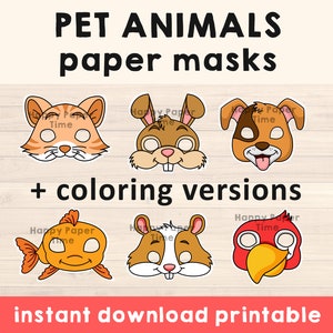 Pets Animal Masks Template Cat Dog Hamster Goldfish Bunny Parrot ...
