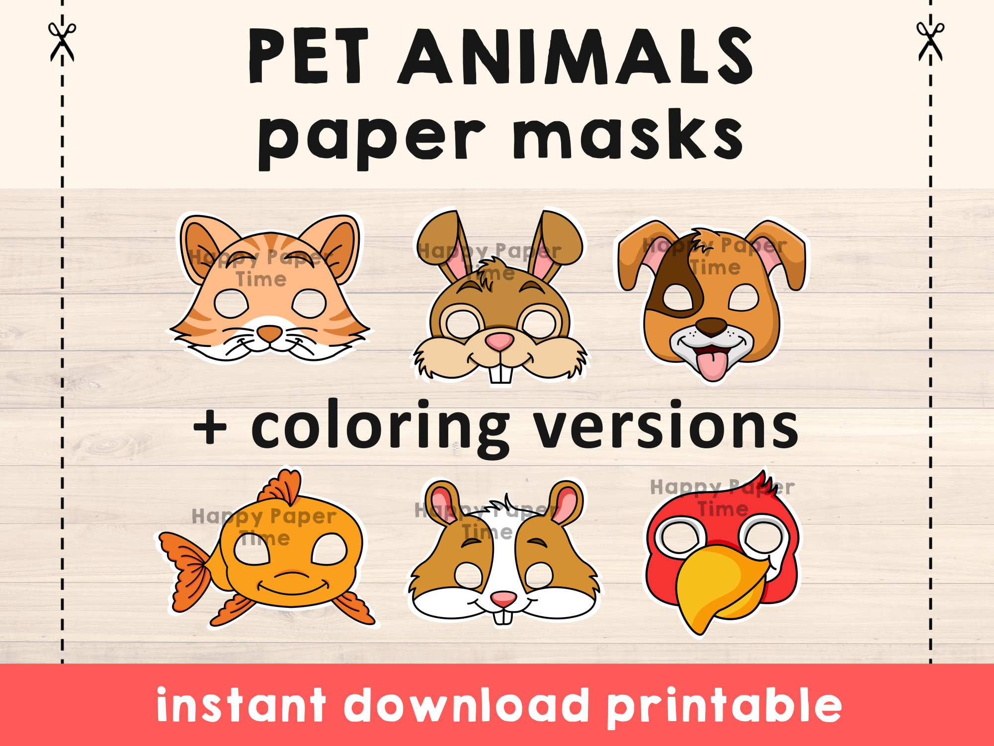 Pets Animal Masks Template Cat Dog Hamster Goldfish Bunny Parrot ...