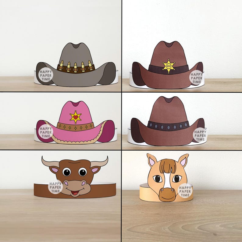 Wild West Paper Crown Headband Cowboy Sheriff Cowgirl Party Activity ...