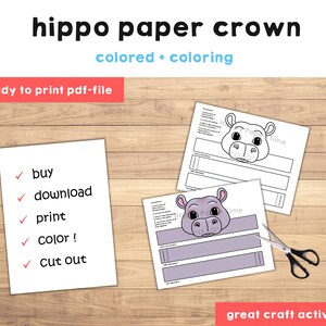 Hippo Paper Crown Party Coloring Printable Kids Craft African Birthday ...