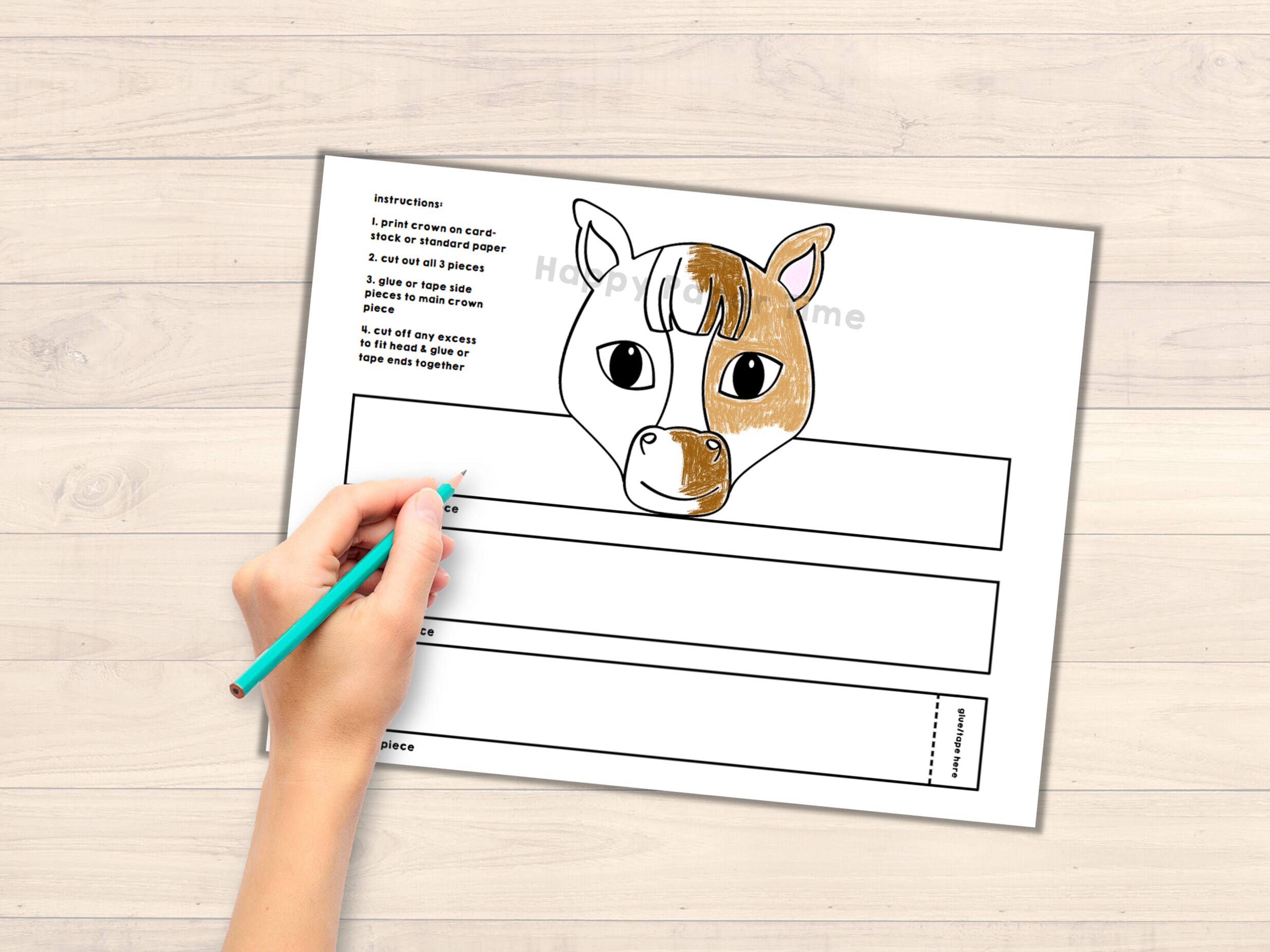 Pony Paper Crown Horse Template Coloring Activity Printable Kids Craft ...