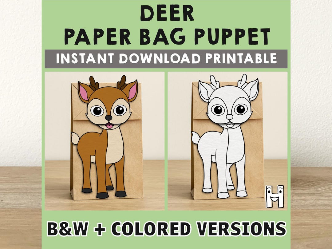 Deer Paper Bag Puppet Printable Forest Animal Craft Activity Cut Paste ...