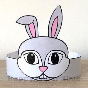 Rabbit Bunny Paper Crown Template Coloring Activity Printable Kids ...
