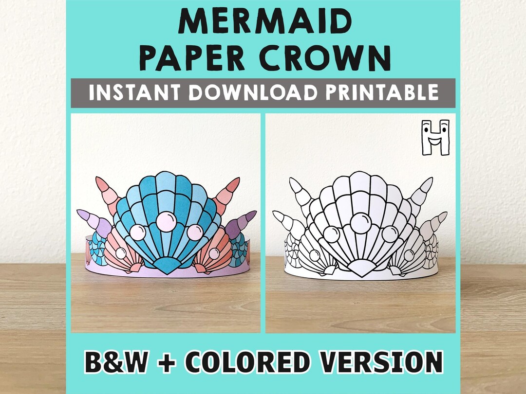Mermaid Paper Crown Template Ocean Princess Party Headband Coloring ...