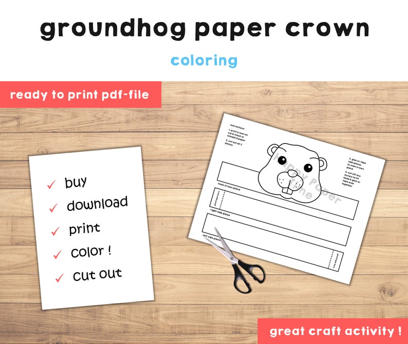 Groundhog Day Paper Crown Party Coloring Printable Kids Craft - Etsy