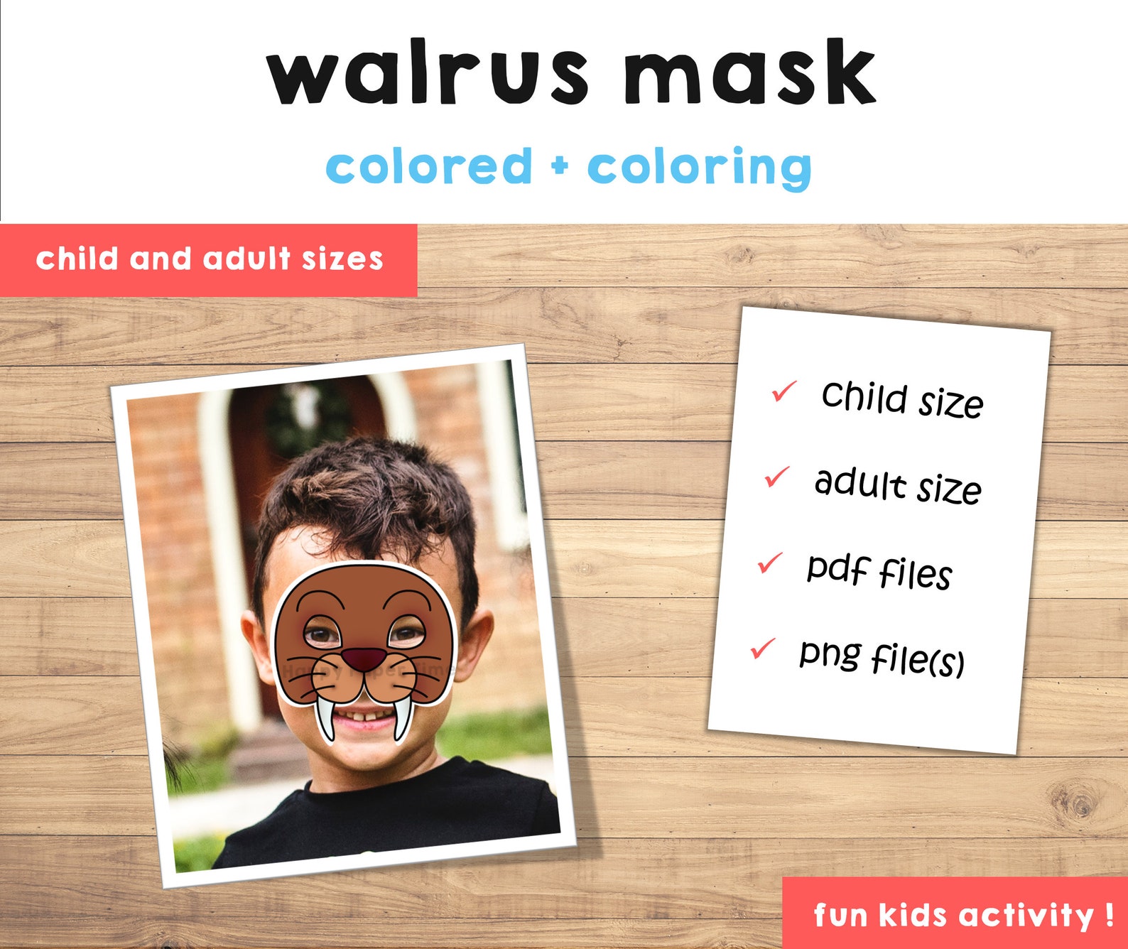 Walrus Mask Costume Animal Mask Printable Party Favor Polar - Etsy