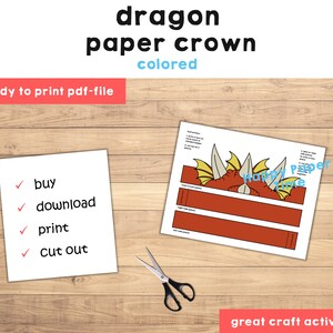 Dragon Paper Crown Template Fantasy Party Headband Costume Printable ...
