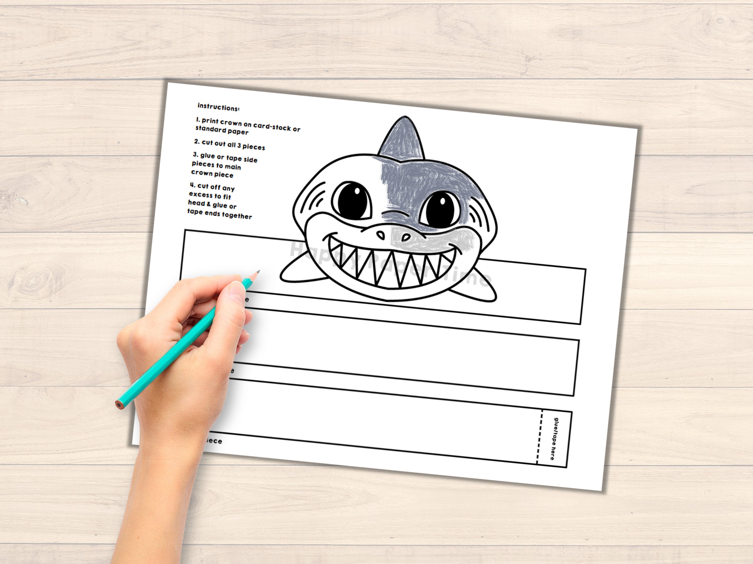 Shark Paper Crown Party Coloring Printable Party Hat Kids - Etsy