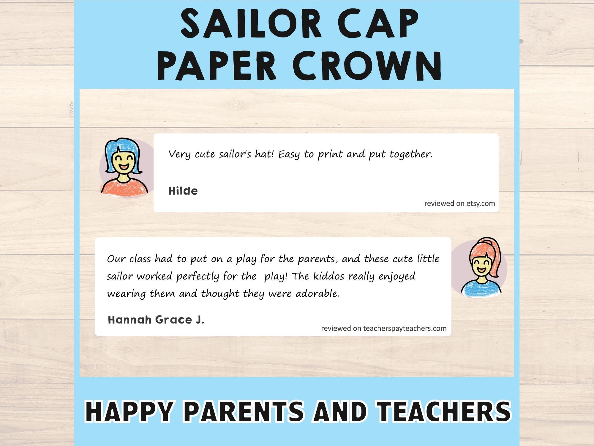 Sailor Hat Cap Paper Crown Party Printable Kids Craft Sea Costume ...