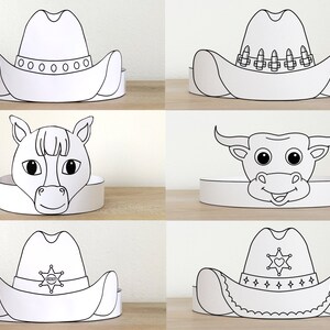 Wild West Paper Crown Coloring Headband Cowboy Sheriff Cowgirl Party ...