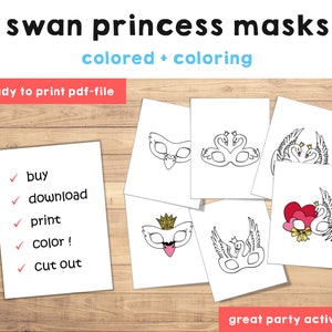 Swan Princess Party Printable Masks Fairytale Kids Party Mask Swan ...