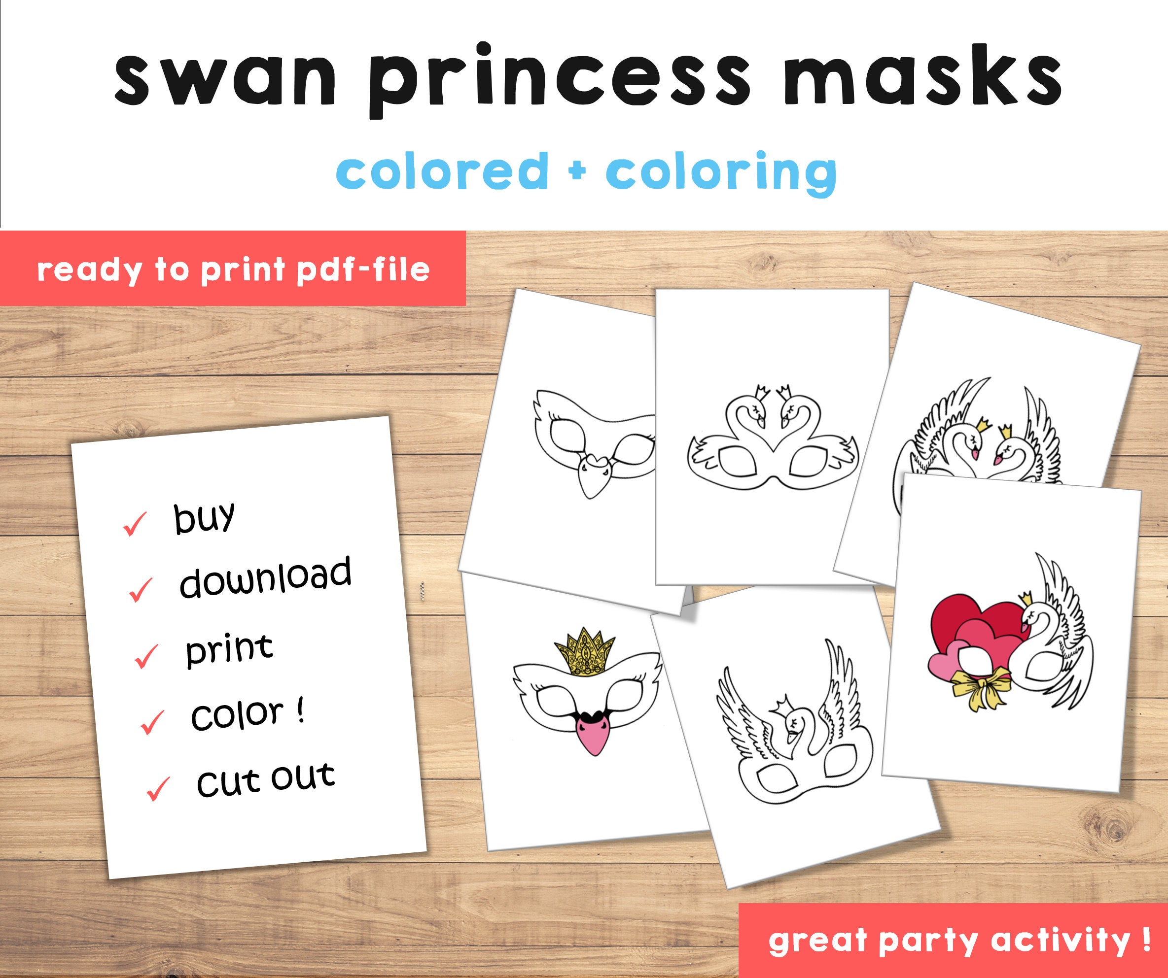 Swan Princess Party Printable Masks Fairytale Kids Party Mask - Etsy