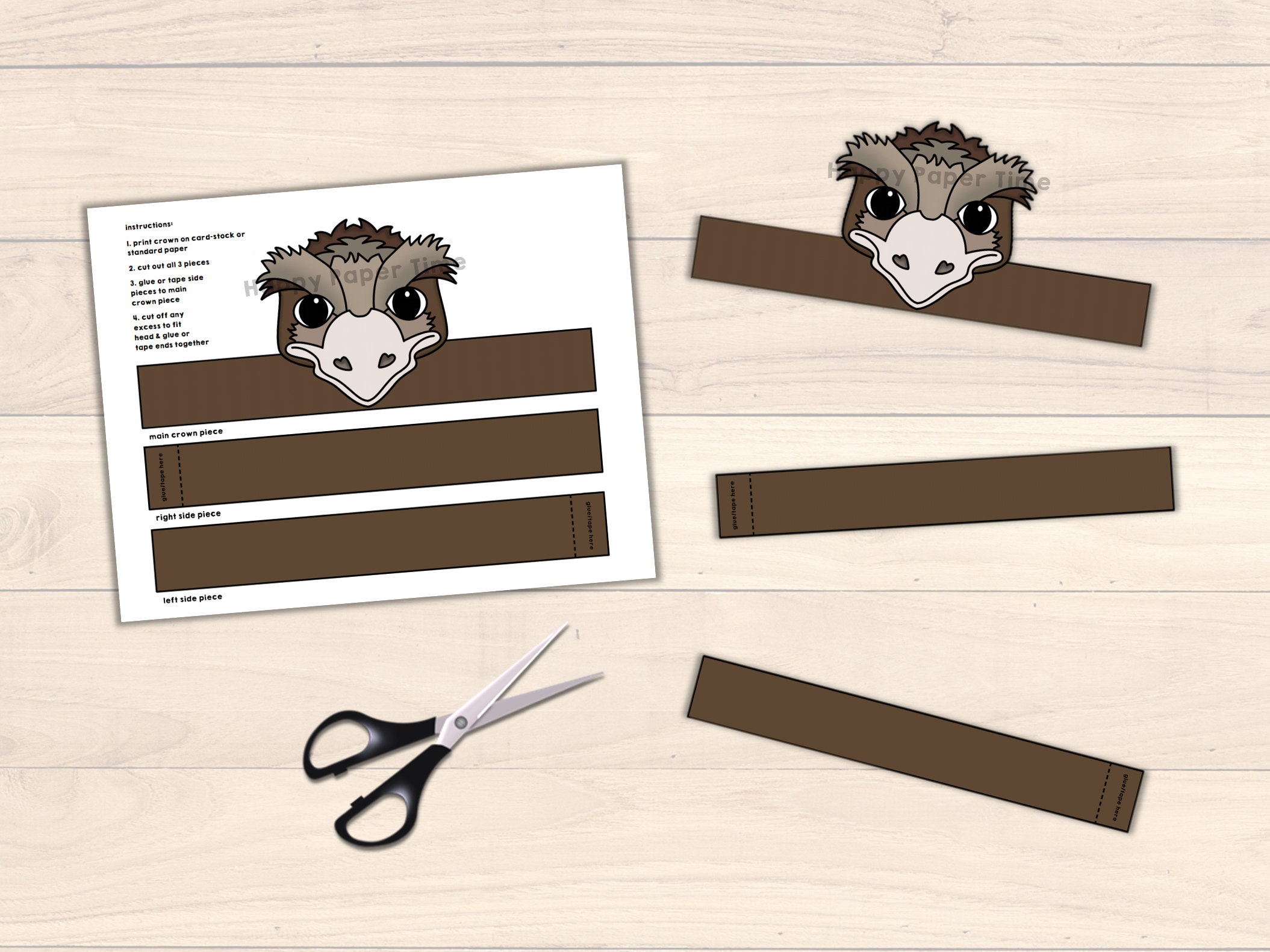 Emu Paper Crown Party Coloring Printable Kids Craft Australia | Etsy