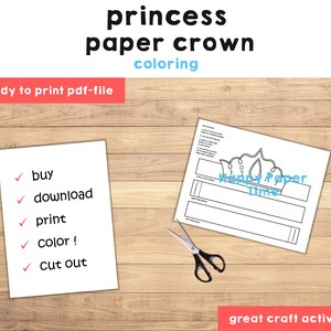 Princess Paper Crown Template Fantasy Medieval Party Headband Coloring ...