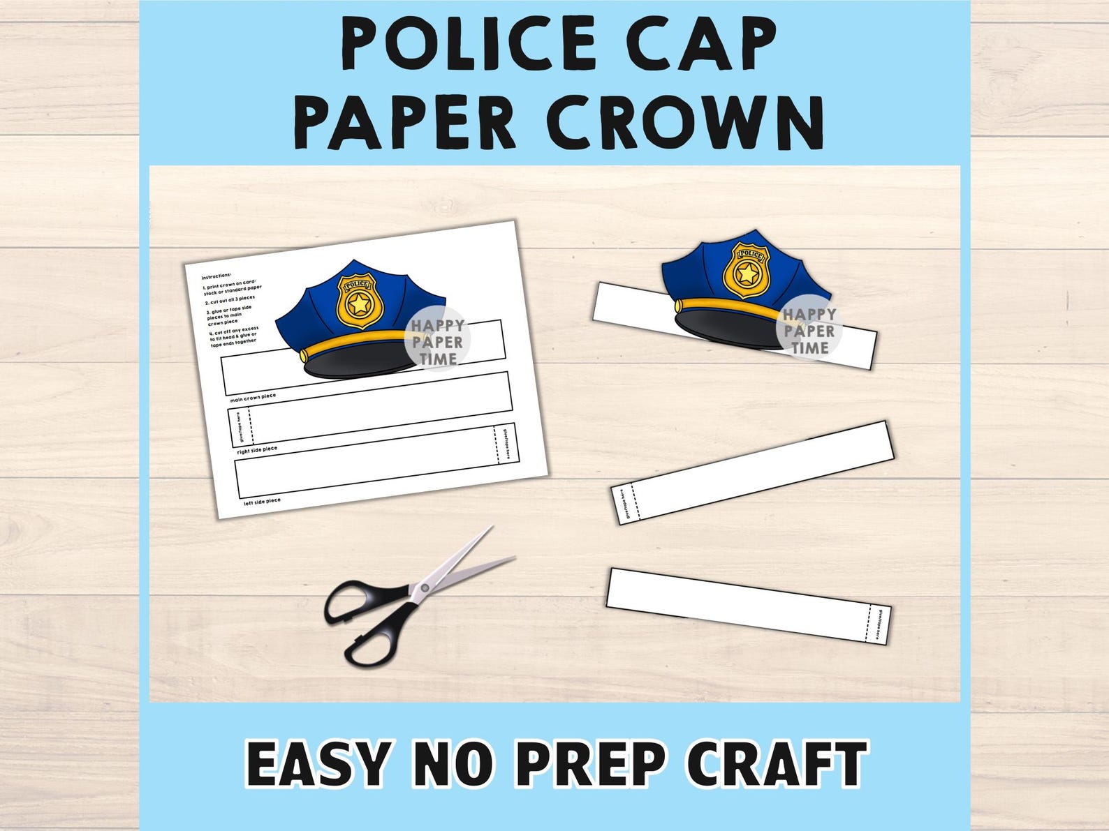 Police Cap Hat Paper Crown Party Pretend Play Printable Kids Craft ...