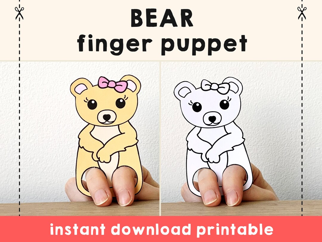 Bear Paper Craft Printable Woodland Animal Finger Puppet Kids Craft ...