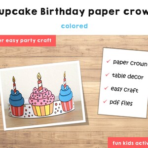 Birthday Cupcake Paper Crown Party Activity Printable Kids Costume ...