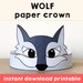 Wolf Paper Crown Party Printable Kids Craft Woodland Birthday Gift ...