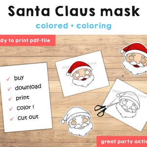 Santa Claus Mask Paper Christmas Costume Printable Craft Party Favor ...
