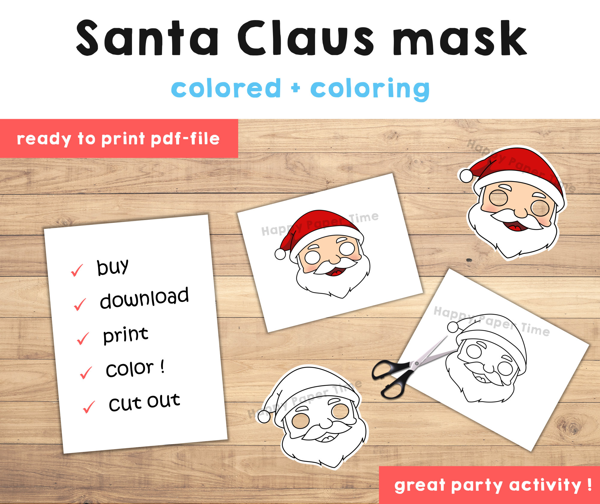 Santa Claus Mask Paper Christmas Costume Printable Craft Party - Etsy