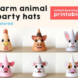 Farm Animal Party Hats Paper Printable Table Pig Horse Cow - Etsy