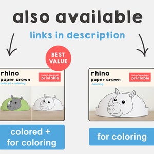 Rhino Paper Crown Party Coloring Printable Kids Craft Safari African ...