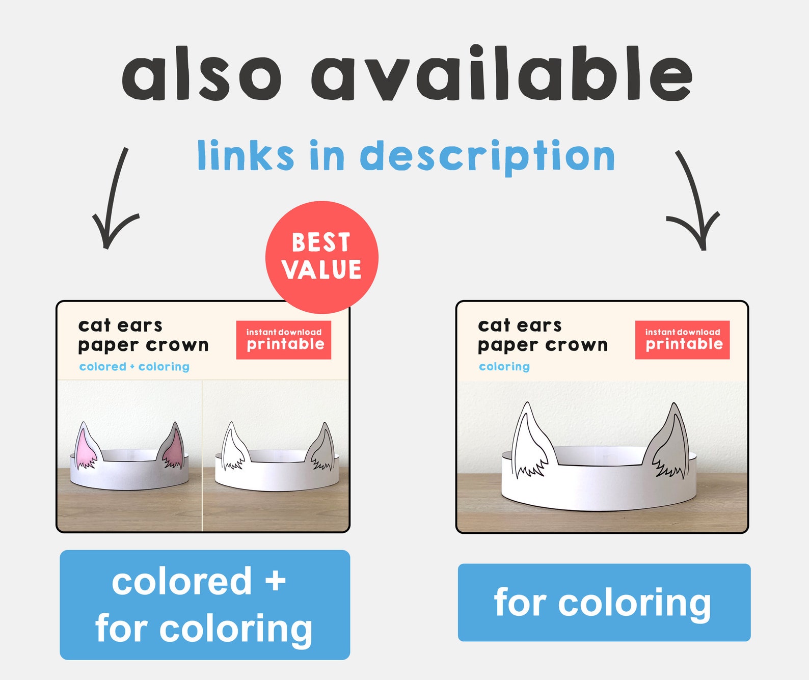 Cat ears Paper Crown Party Coloring Printable Kids Craft | Etsy