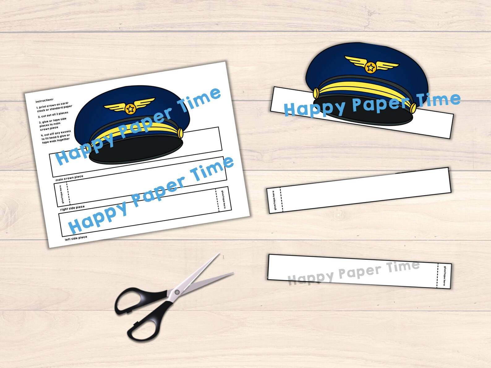 Pilot Cap Paper Crown Airline Party Coloring Printable Kids Craft ...