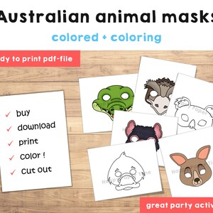 Koala Mask, Kangaroo Mask, Australian Animal Mask, Crafting Party Favor ...