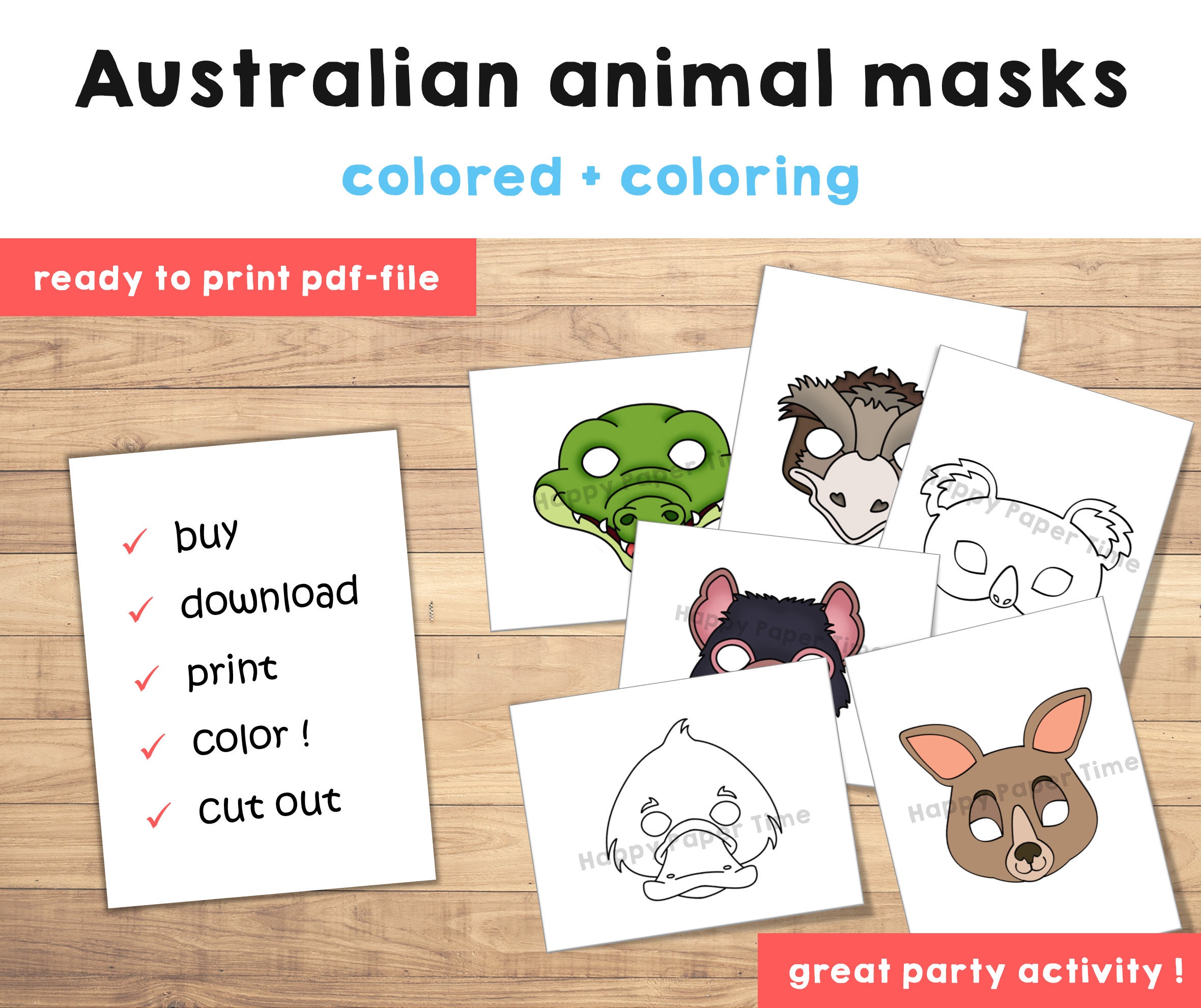 Koala Mask Kangaroo Mask Australian Animal Mask Crafting | Etsy