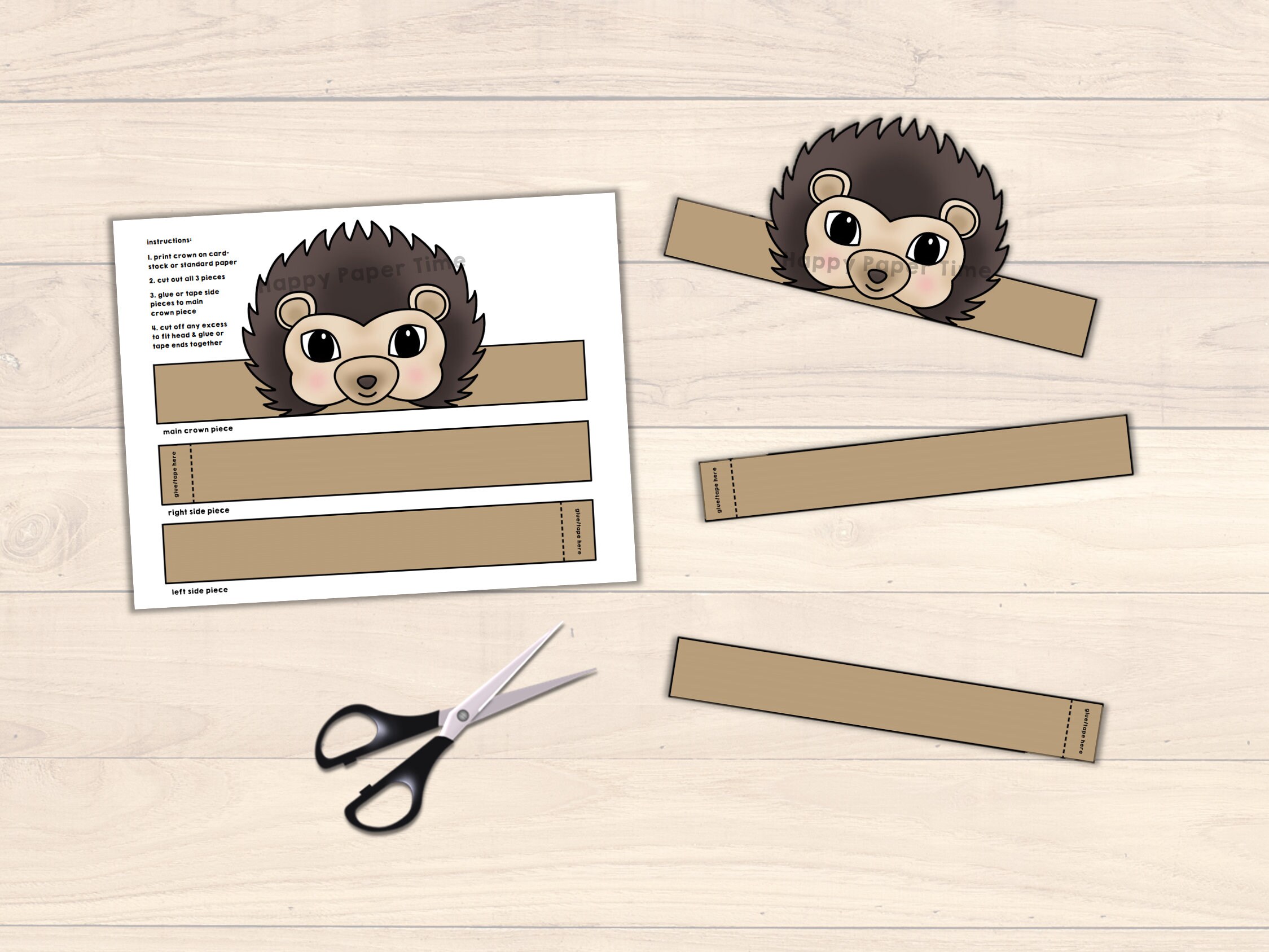 Hedgehog Paper Crown Party Coloring Printable Kids Craft Woodland ...