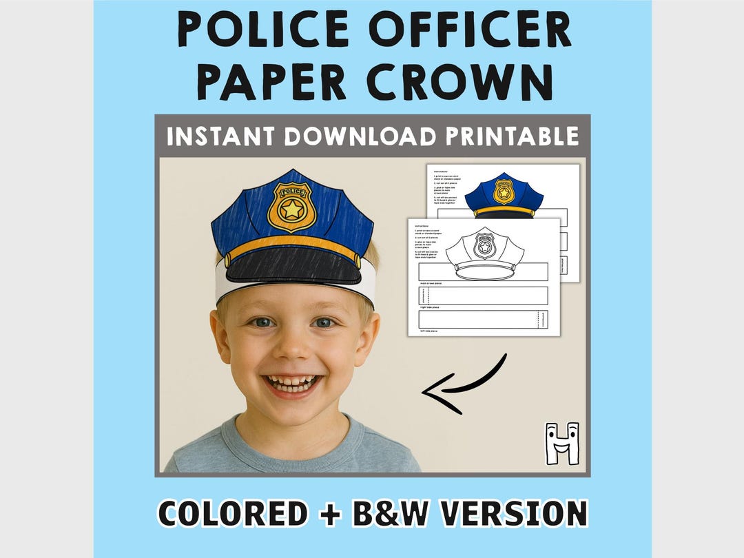 Police Cap Hat Paper Crown Party Coloring Printable Kids Craft ...